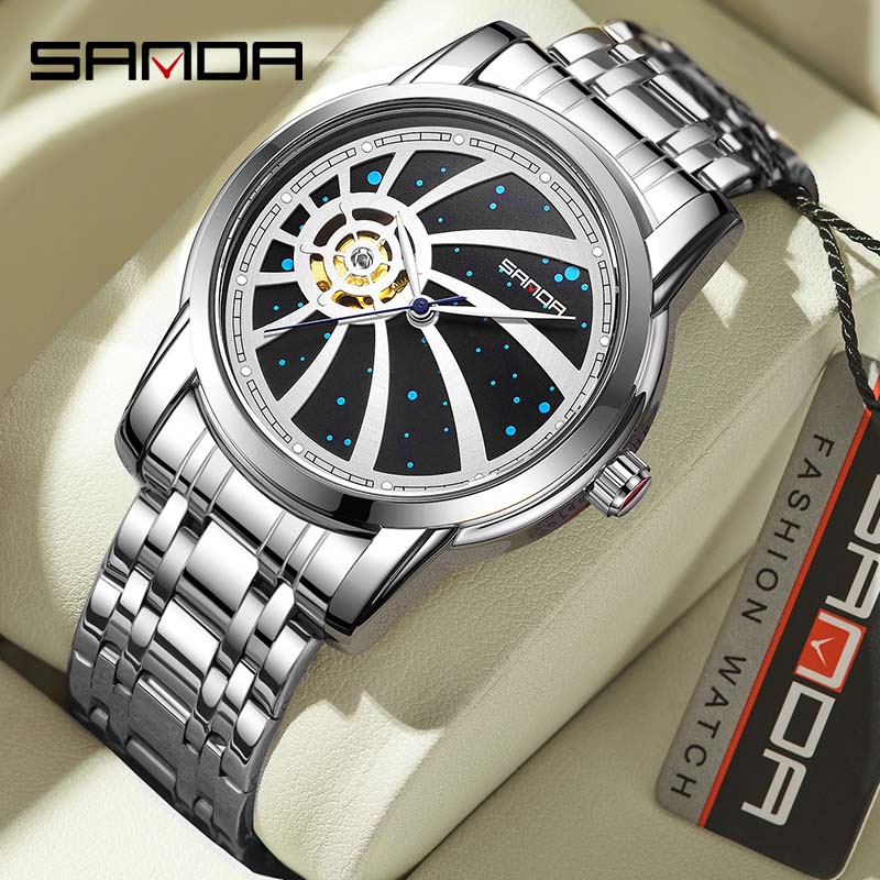 SANDA Official Star Sky Fully Automatic Mechanical Steel Band Watch Men ...