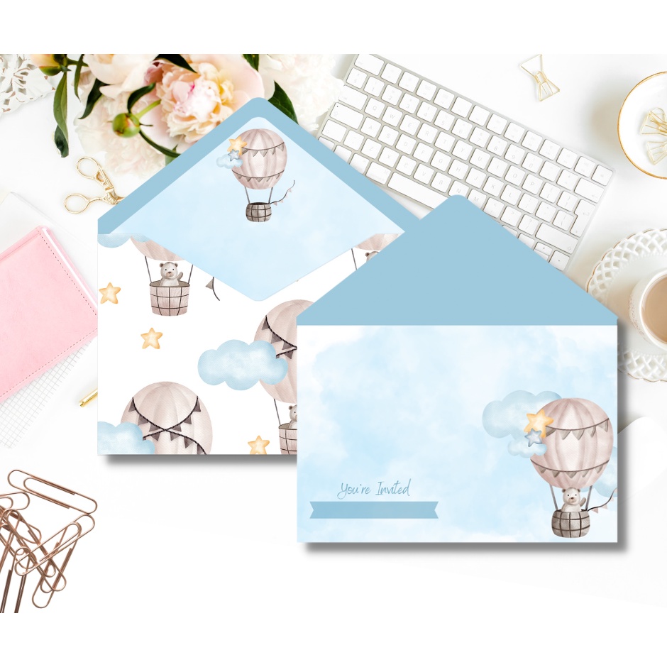 Printed Envelope bear & hot air balloon, Baptism/Christening Envelope ...