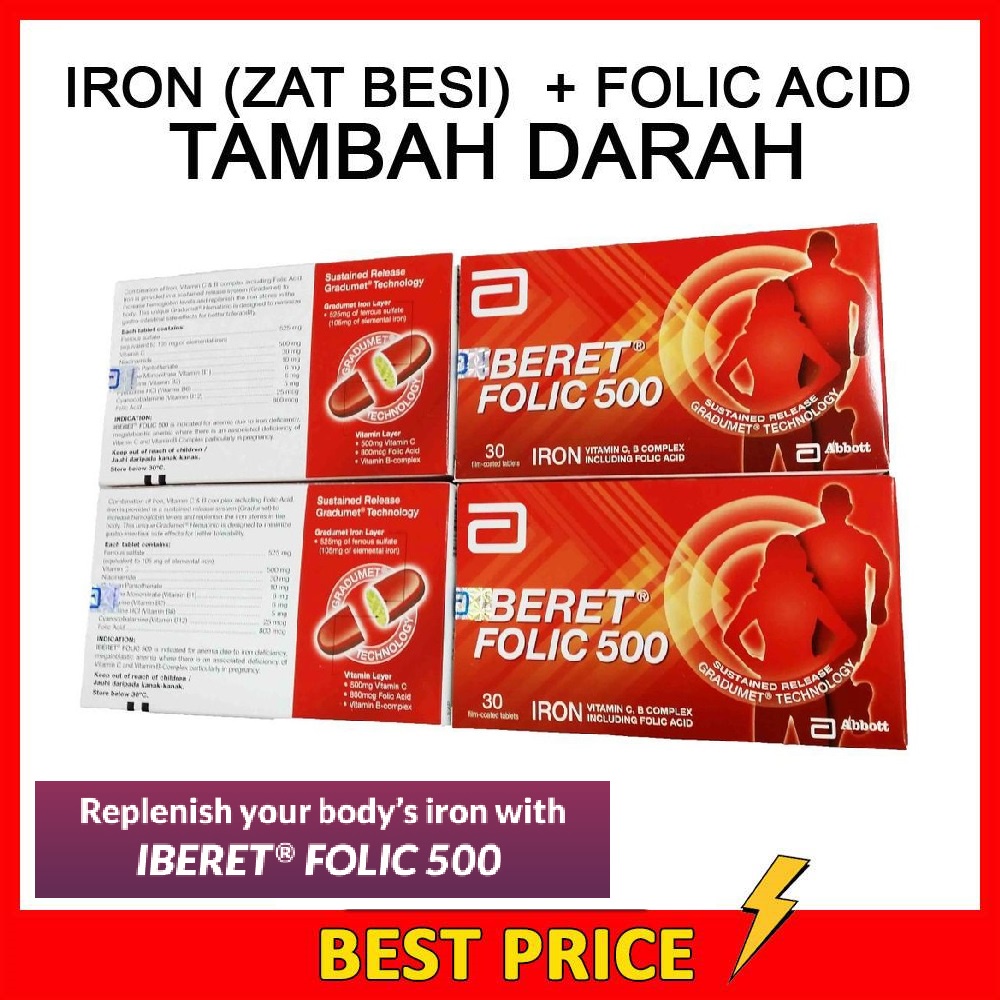 IBERET FOLIC 500 contains 30 capsules | Shopee Philippines
