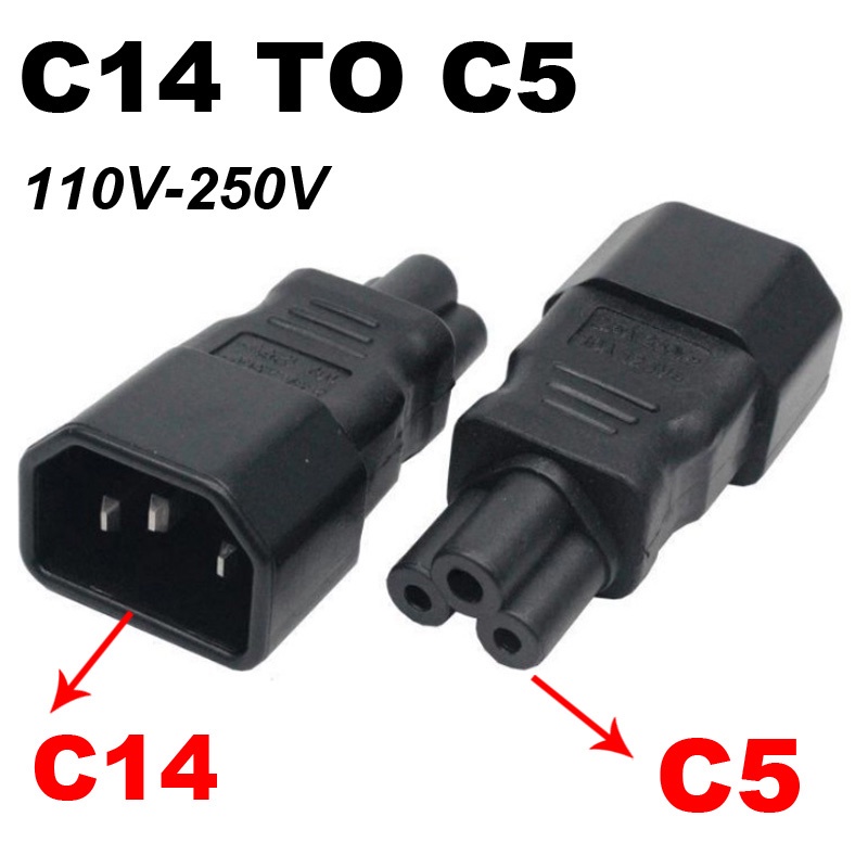 IEC 320 C14 3-Pin Male To C5 3-Pin Female Straight Power Plug Converter ...