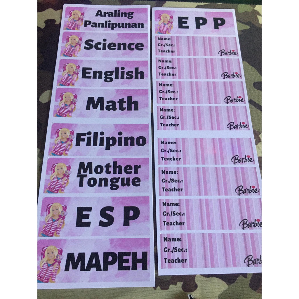 BARBIE THEMED |LOWER GRADES SUBJECT AND NAME STICKER SET | Shopee ...