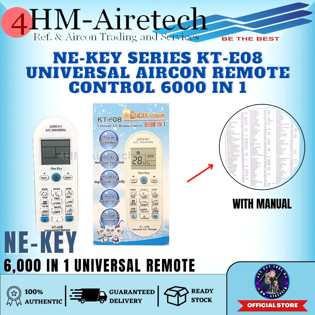 FOURHM Universal Remote Control Aircon 6000 in 1 NE-KEY Series KT-e08 ...