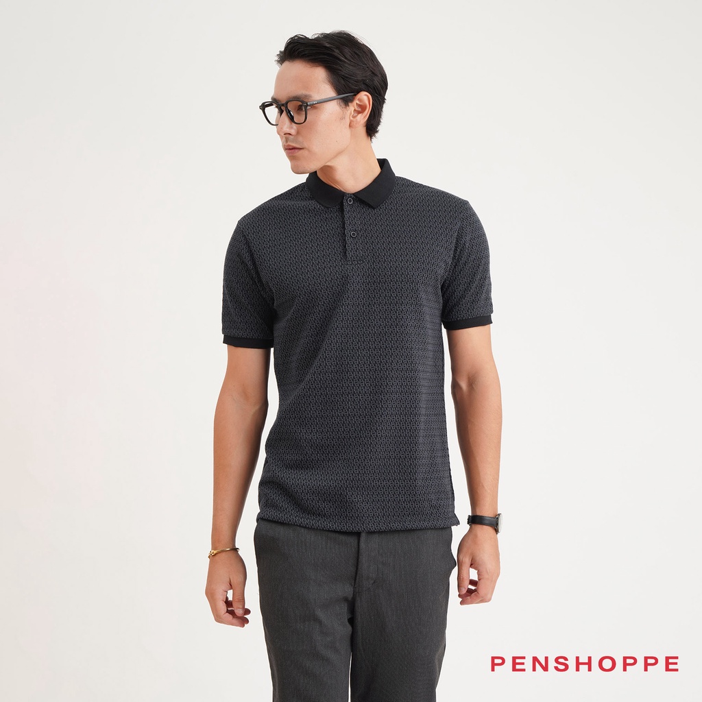 Penshoppe Relaxed Fit Jacquard Knit Polo For Men (Black/Chocolate Brown ... Penshoppe Relaxed Fit Jacquard Knit Polo For Men (Black/Chocolate Brown ...