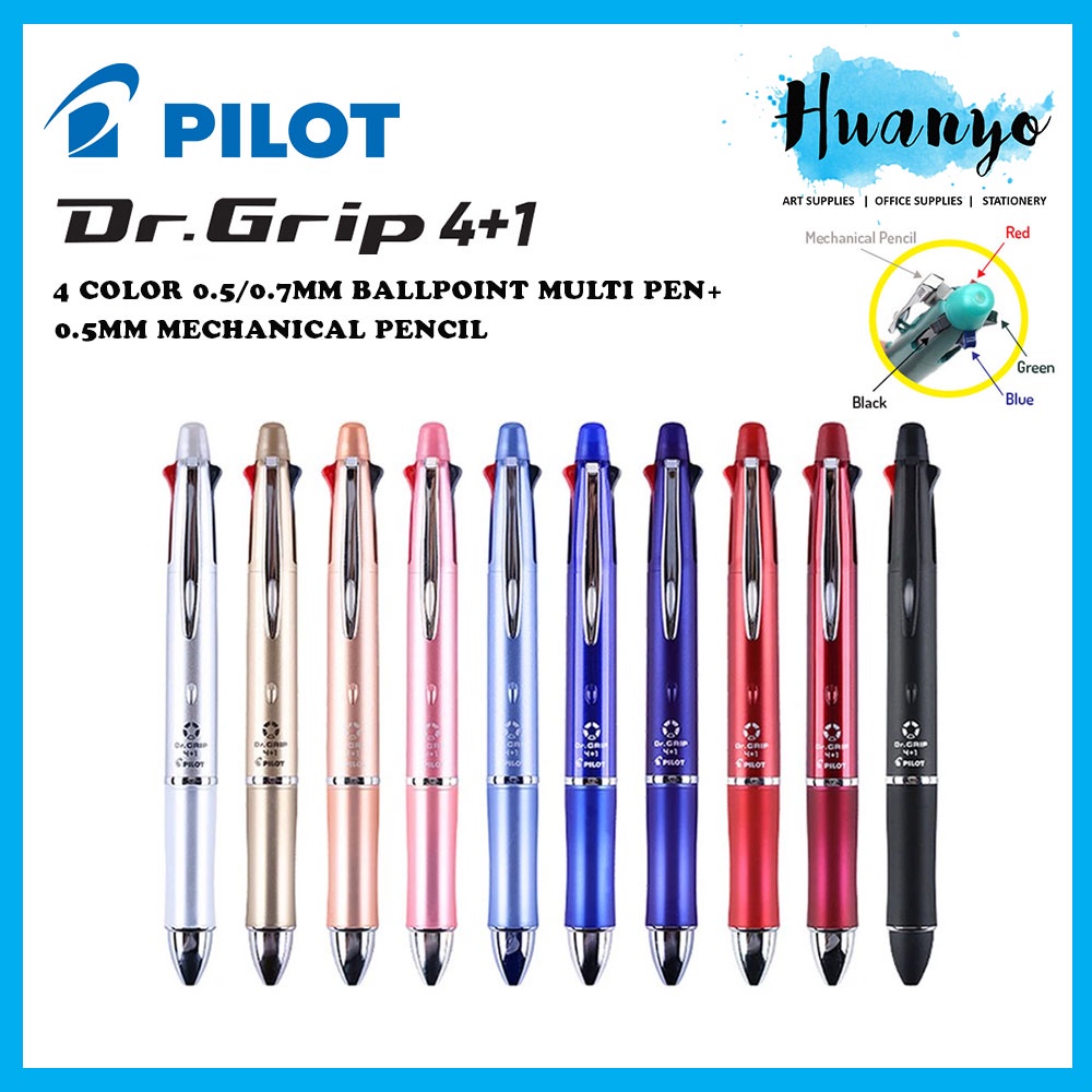 Pilot Dr. Grip 4+1 4 Color Ballpoint Multi Pen Ball Pen + 0.5 mm Mechanical Pencil (0.5MM/0.7MM ...