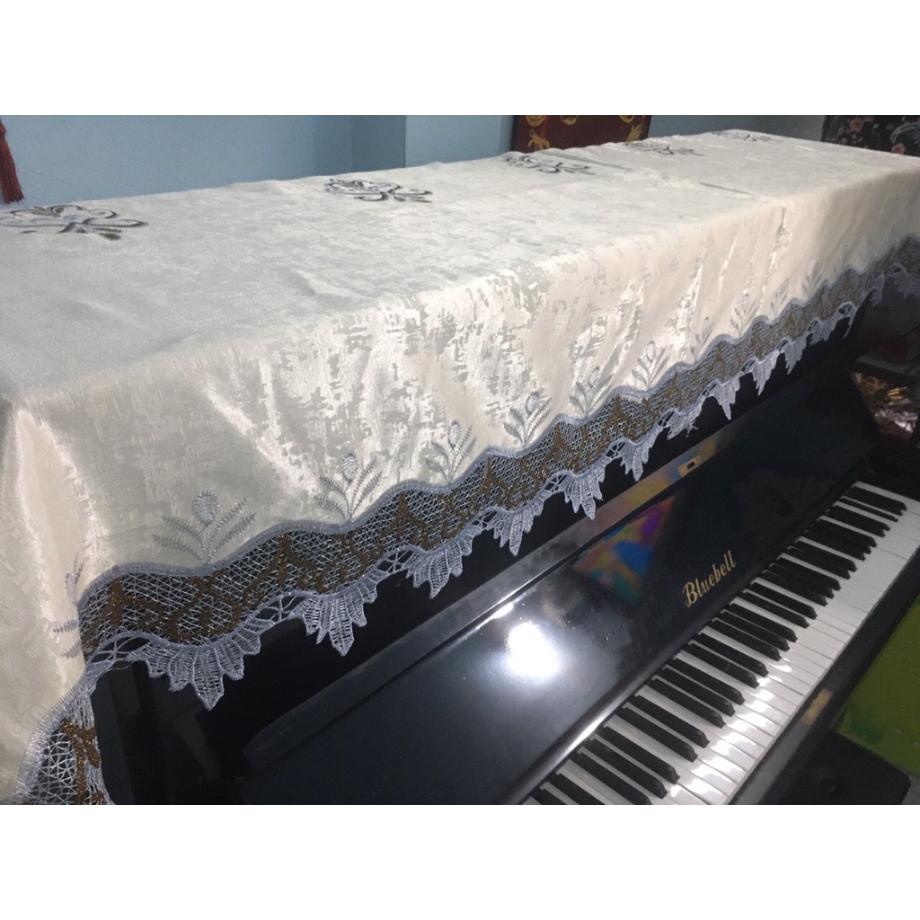 Upright Acoustic Piano Cover with Embroidered Pattern and Cream White ...