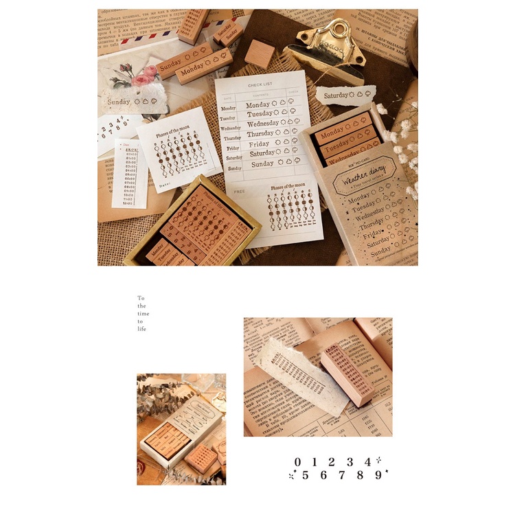 Wooden Stamps set Date Week Month Stamps Retro Rubber Stamps DIY ...