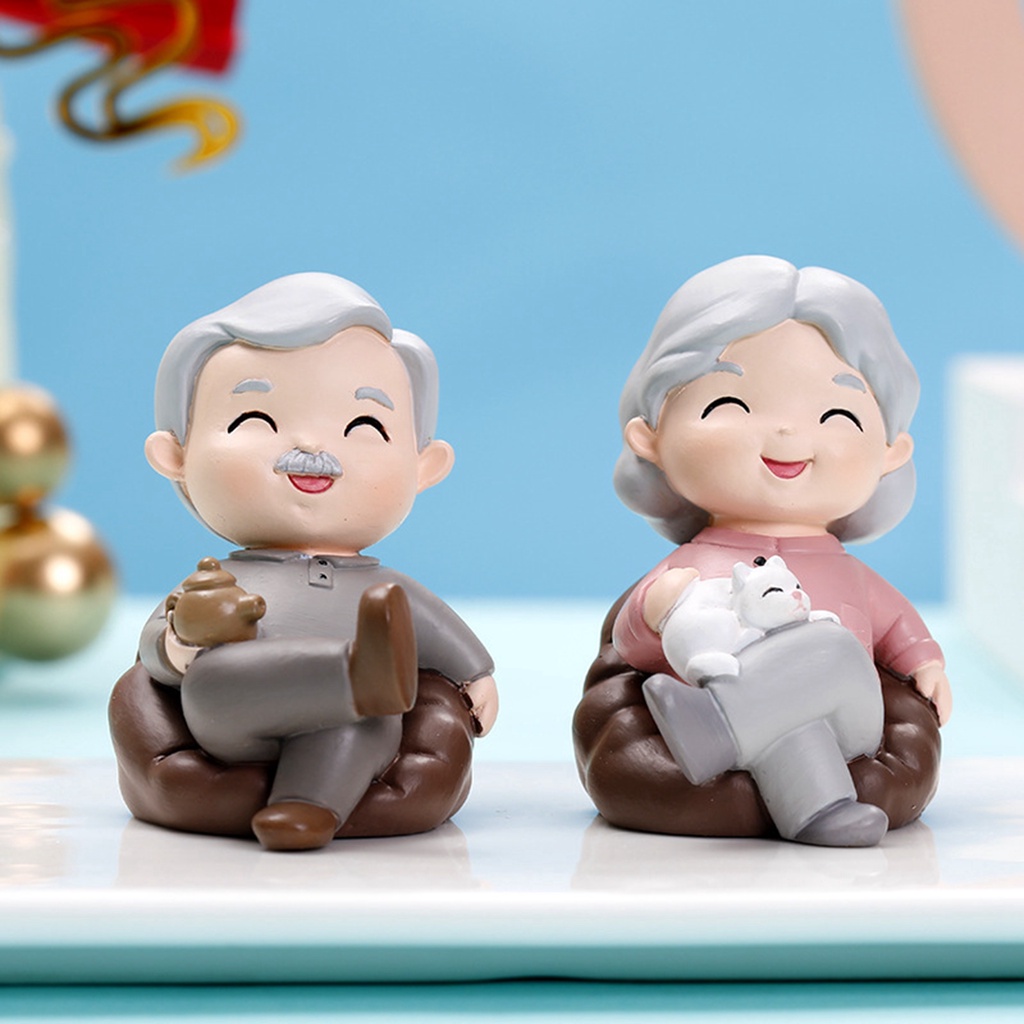 Cute Grandma Grandpa Statue Miniature Figurine Desktop Cake Topper Doll ...