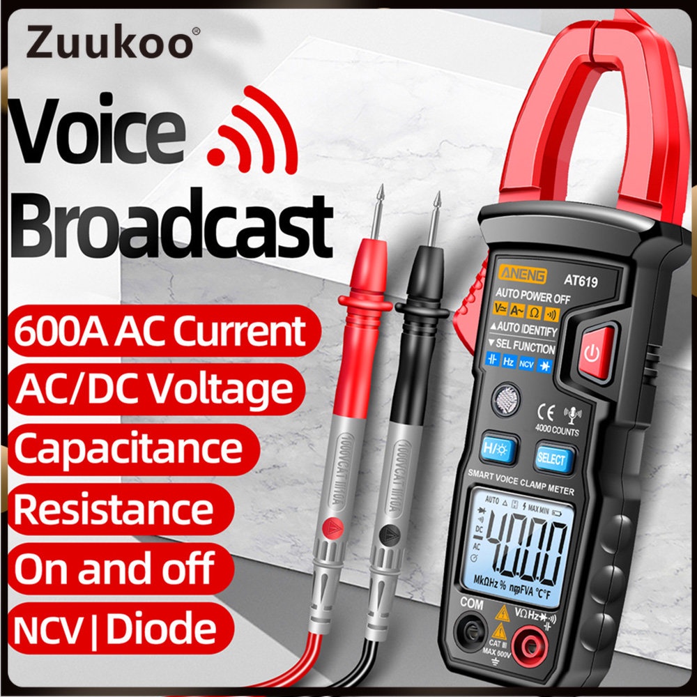 ANENG AT619 Digital Voice Broadcast Multimeter Professional AC/DC Clamp ...