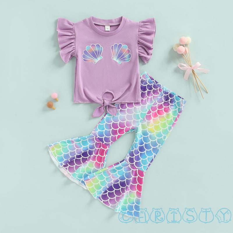 CHT-1-6T Toddler Baby Girls Mermaid Outfits Short Sleeve T Shirt Crop ...