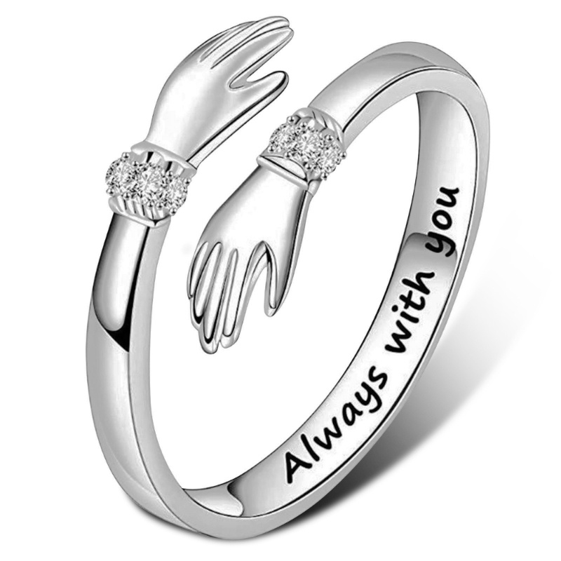 NERV Silver Hug Rings for Women Engraved-Words Hugging Hands Open Ring ...