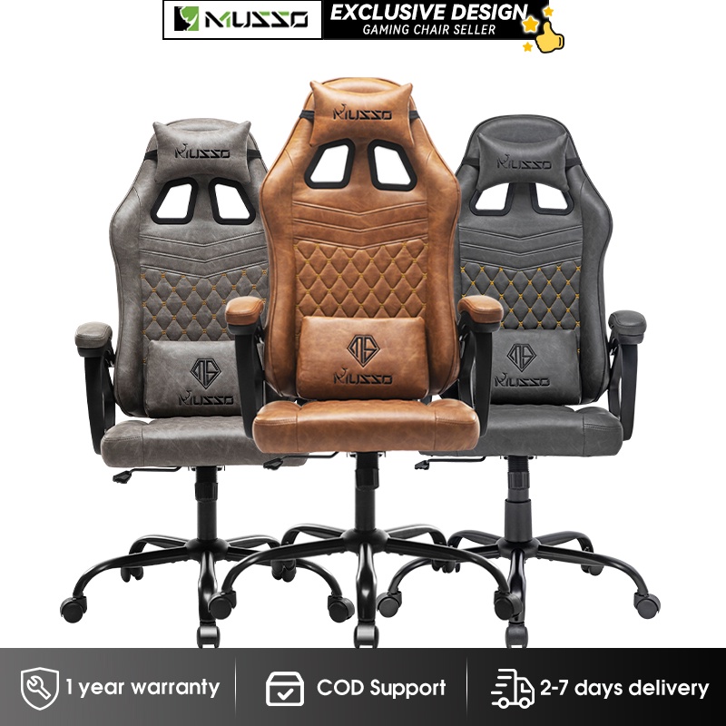 MUSSO 109FG Ergonomic Gaming Chair, PU Leather Adjustable Swivel Office ...