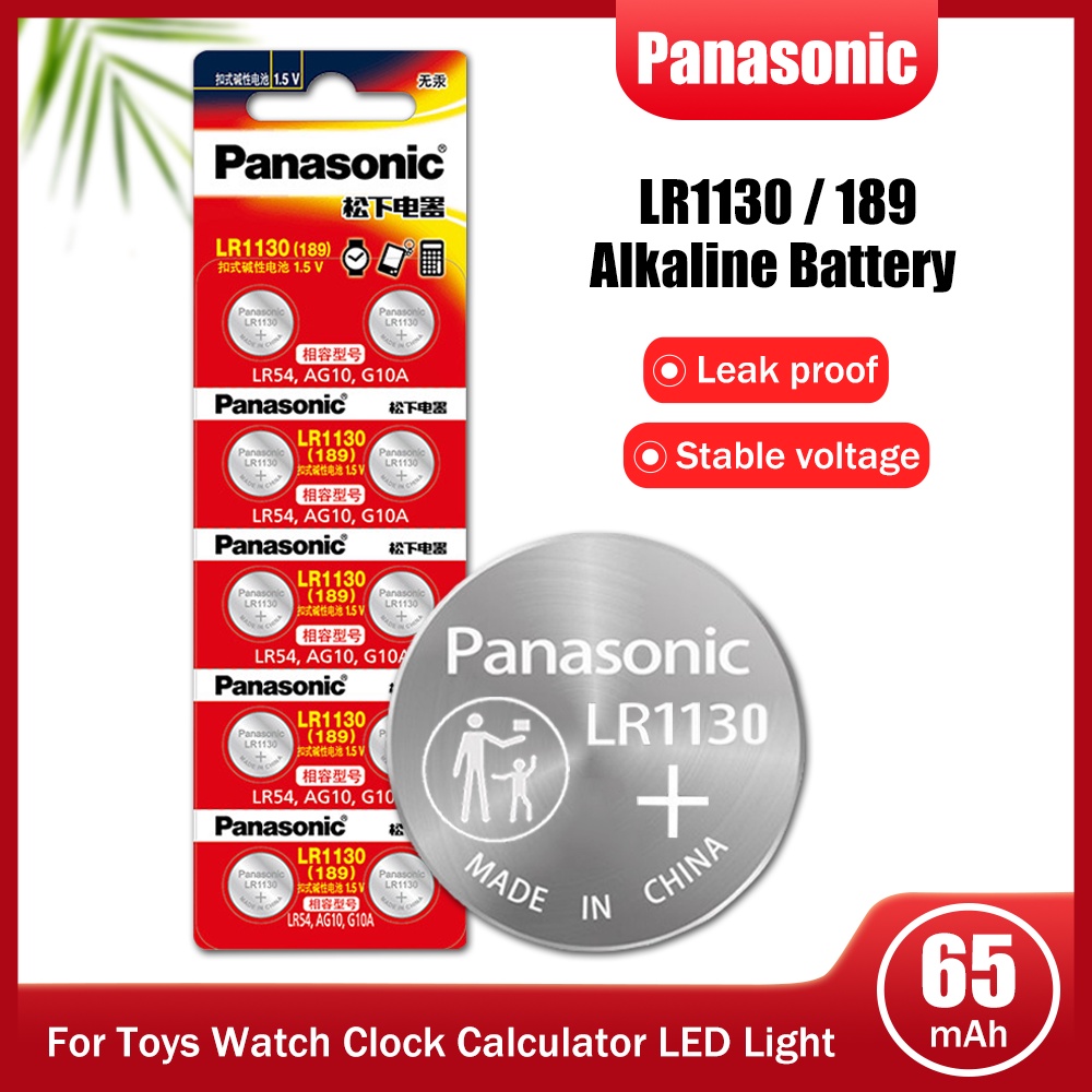 Panasonic LR1130 189 AG10 1.5V Button Cell For Watch Toys Counter Clock ...
