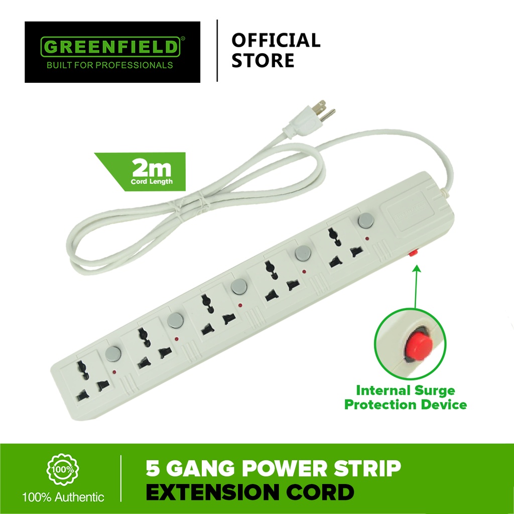 Greenfield Power Strip 5 Gang Extension Cord | Shopee Philippines