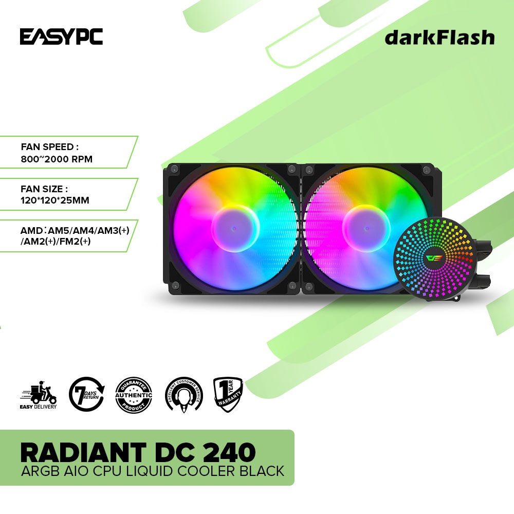 EasyPC | DarkFlash Radiant DC 240 Black / White AIO cpu liquid cooler ...
