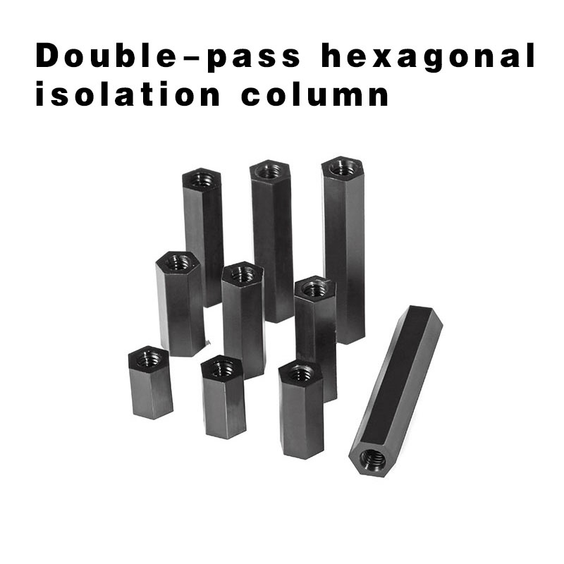 Hexagon Nylon Column M3M4 Black Flat Head Double-pass Stud Hexagonal ...