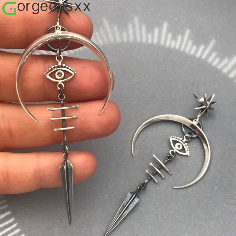 Gothic Punk Devil's Eye Prototype and Star Pendant Long Earrings Silver ...