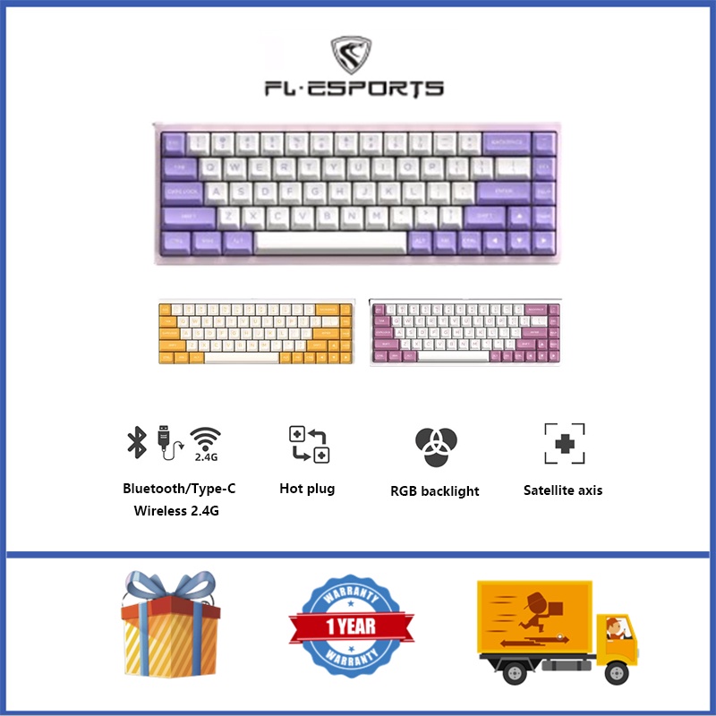 FL·ESPORTS FL680 Wireless Mechanical Keyboard RGB Light 68 Key Hot Plug ...