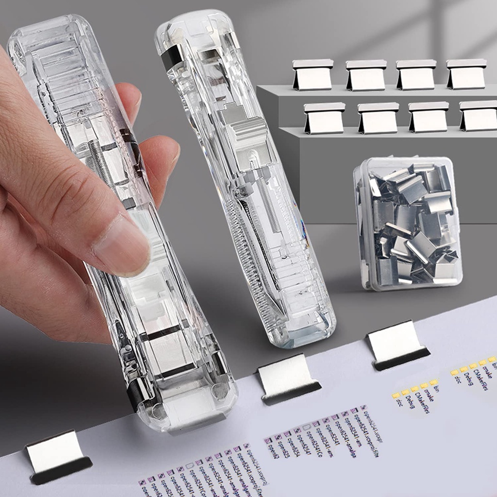 50pcs Clips Portable Hand Paper Clip Dispenser Stainless Steel Metal ...