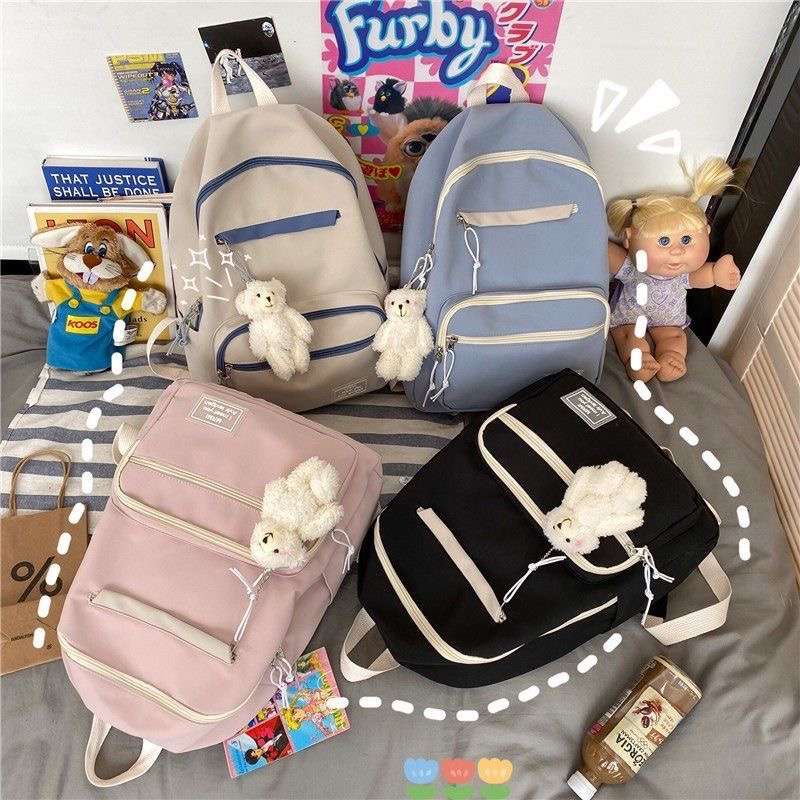 Korean Pastle Color Backpack with Cute Bunny Ready for school sturdy ...