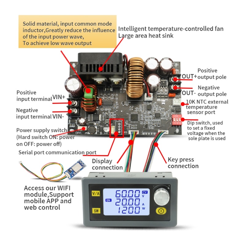 RR XY6020L DC-DC 20A 1200W DC Step-Down Converter 6-70V to 0-60V Power ...
