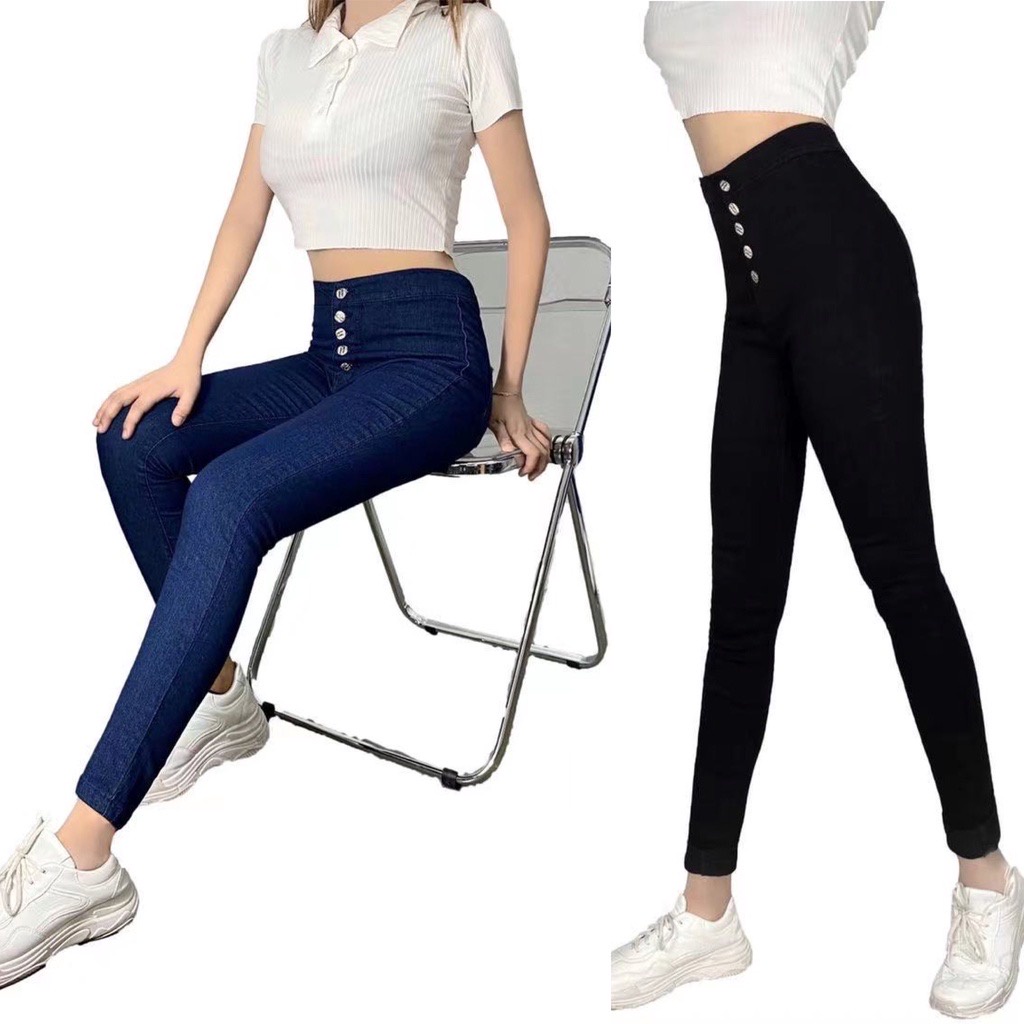 Listenlife 5 Button Women Pants High Waist Stretchable Skinny Denim ...