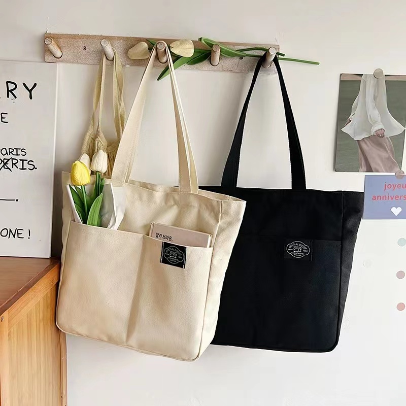 Canvas Commuter Bag Tote Bag Multiple Pockets Large Capacity Lady ...