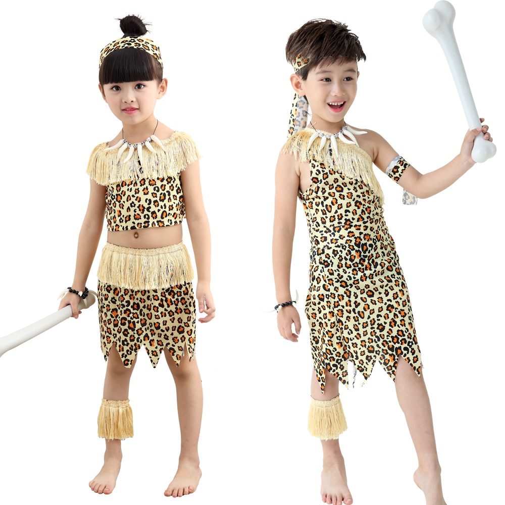 Halloween Kids Indian Princess Primitive Macho Caveman Costume Girls ...