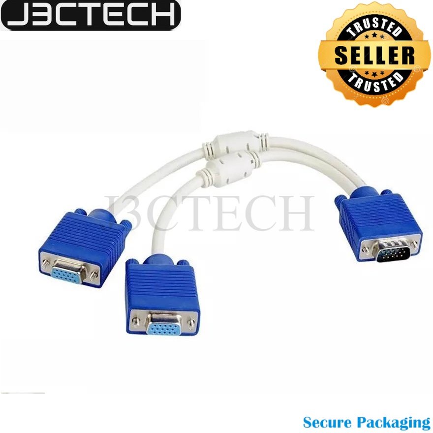 VGA Splitter Cable Dual VGA Monitor Y Cable 1 Male to 2 Female Adapter ...