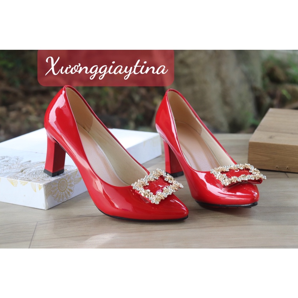 5cm, 5p patent leather high heels with stones in black, cream, white ...