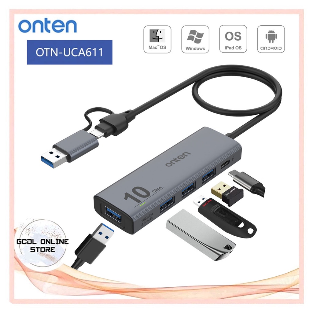 ONTEN 5 IN 2 USB 3.2 Gen 2 4-Ports 10G Hub Support Mac OS, Ipad OS ...