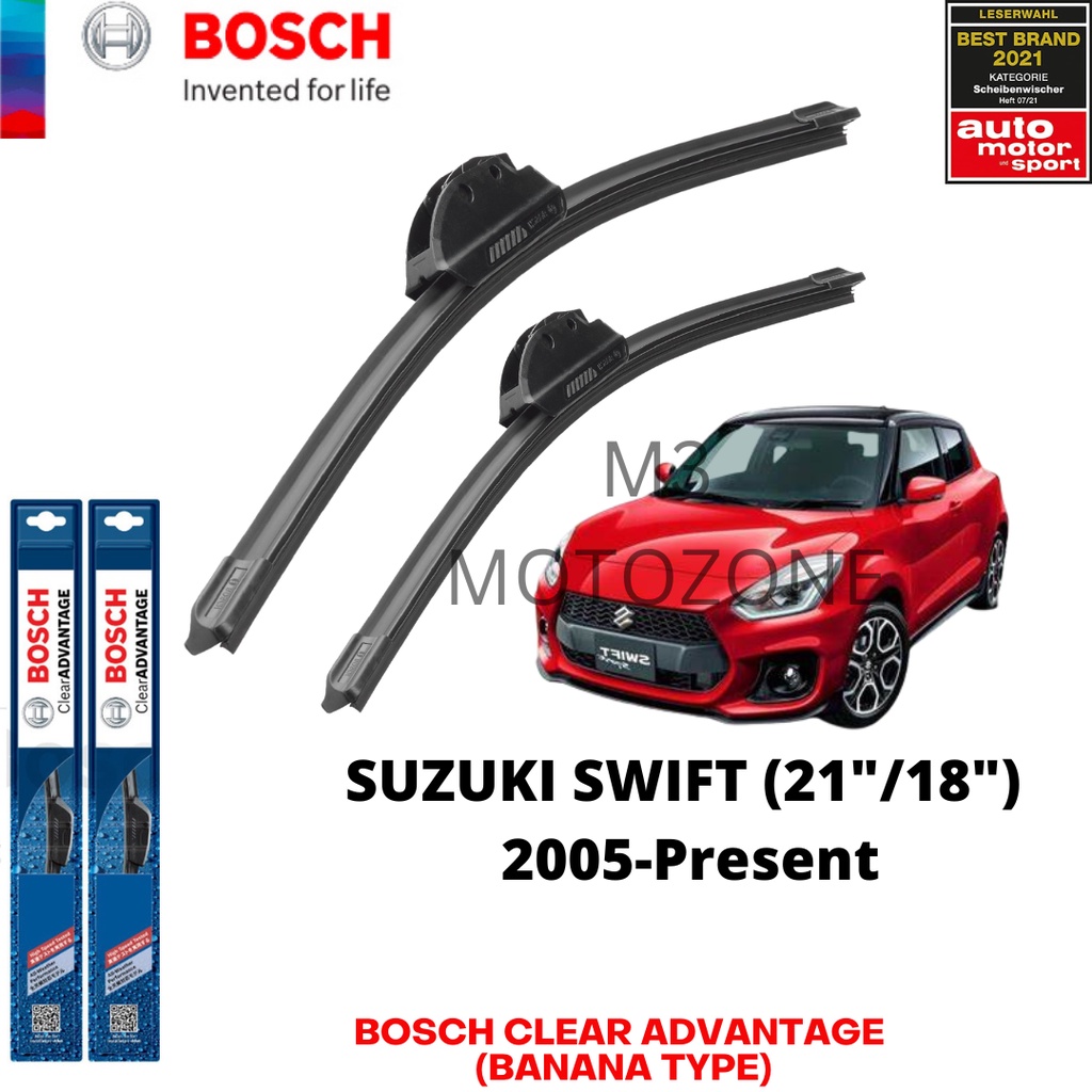 Bosch Clear Advantage Wiper Blade Set For Suzuki Swift 2005-Present (21"/18" ) | Shopee Philippines