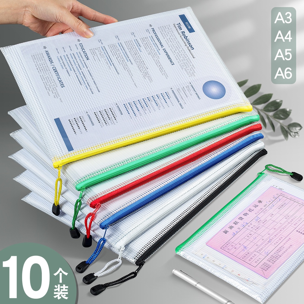 5pcs A4 Plastic Envelopes Zipper Envelope Document Storage Pouch Bag ...
