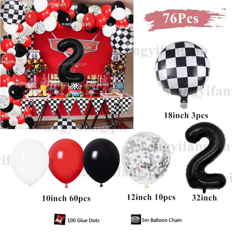 Racing Car Party Decorations Checkered Flag Balloons Garland Kit Red ...