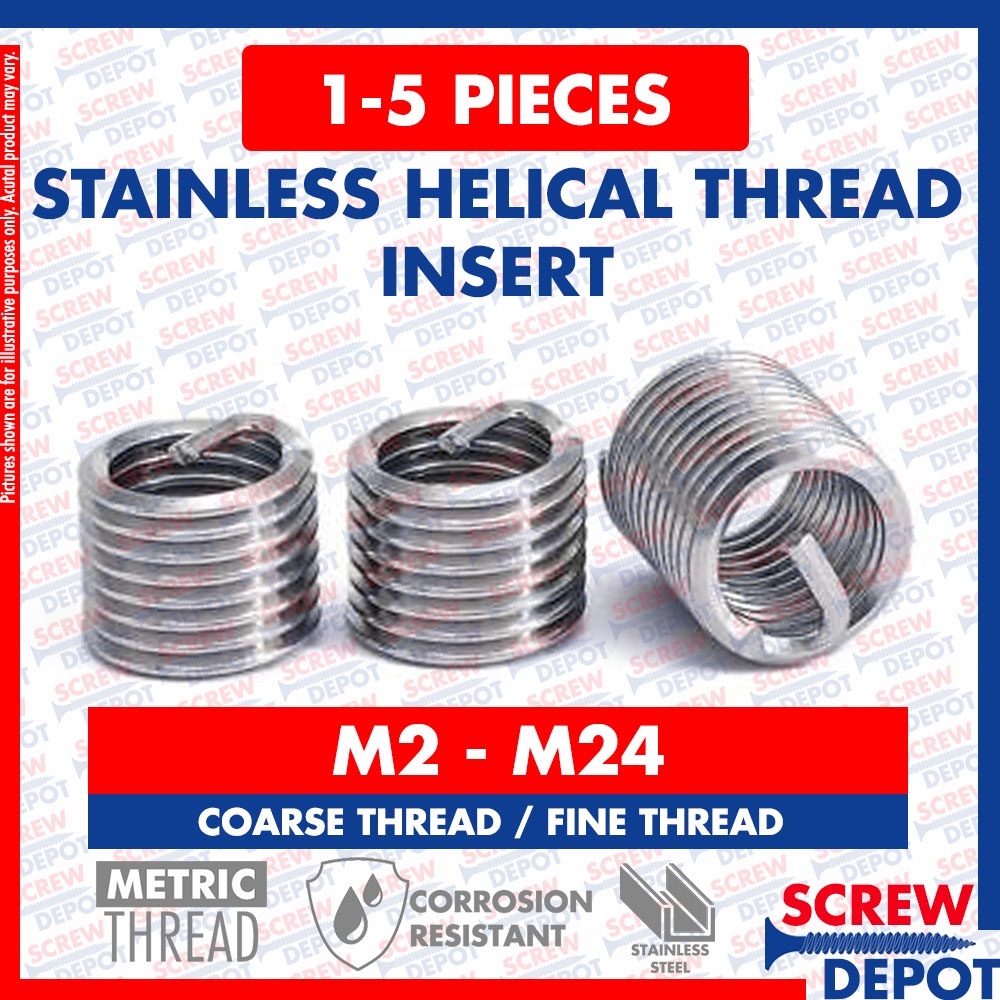 1-5PCS M2-M24 Stainless Helicoil Thread Repair / SS Thread Insert / Helical Spiral Insert ...