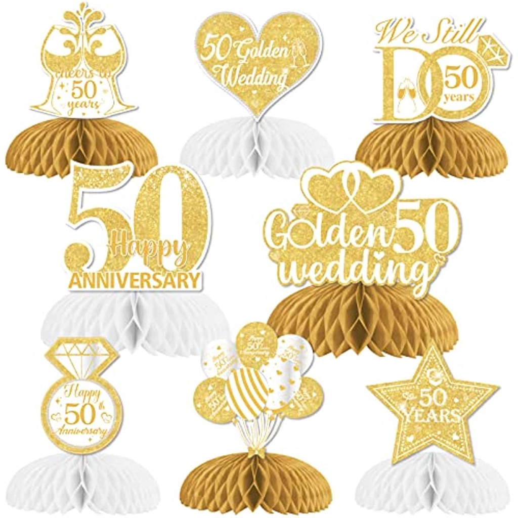 FANGLELAND 8Pcs 50th Golden Wedding Anniversary Table Decorations ...