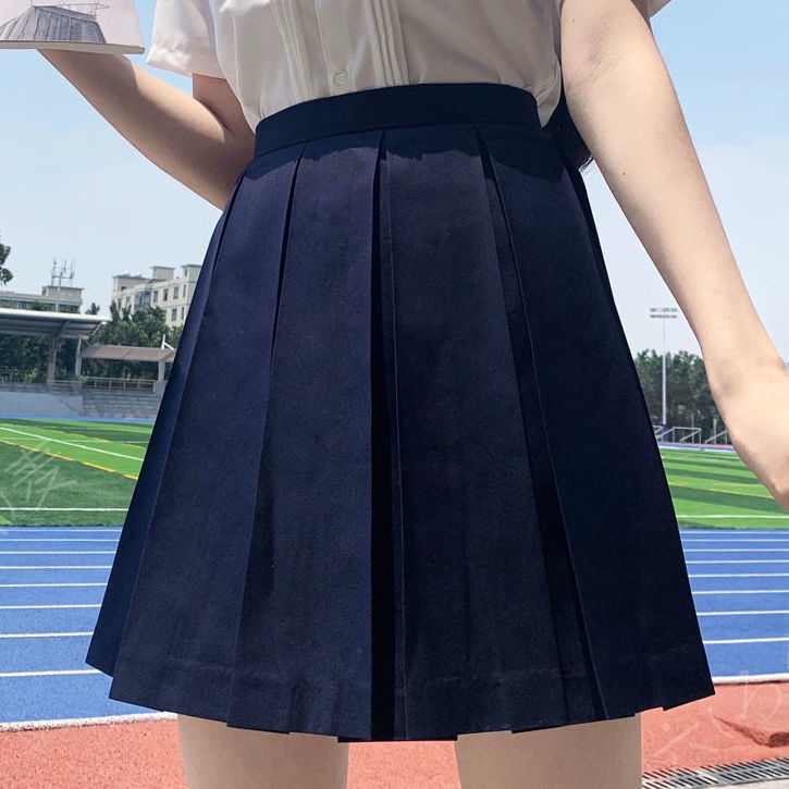 Preppy Bellows Pleated Skirt Basic Style Solid Color School Uniform ...
