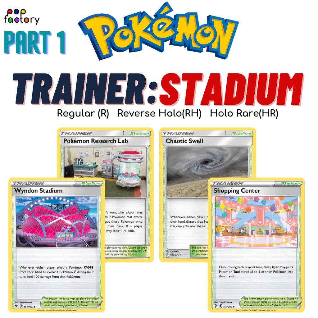 Pokemon TRAINER - STADIUM Regular & Reverse Holo Pokemon TCG Cards ...