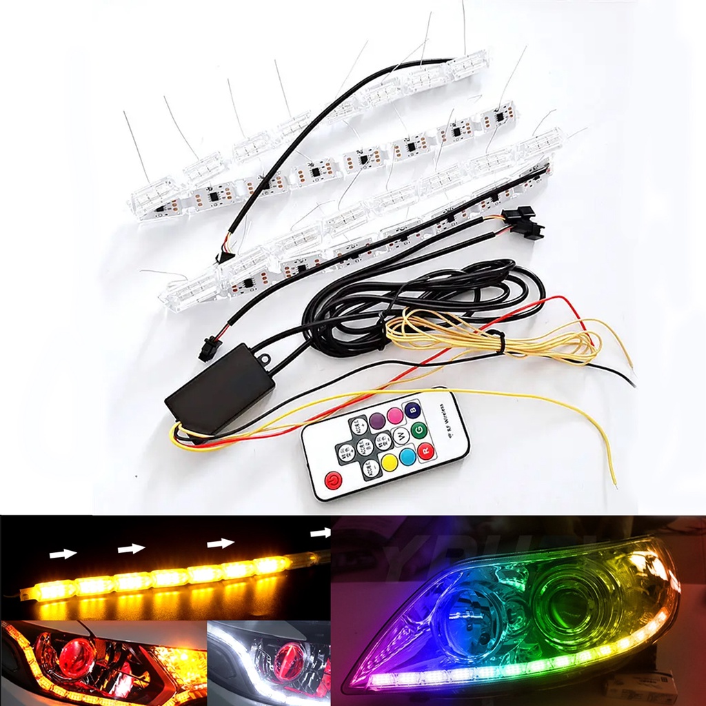 1 Pair LED DRL Crystal RGB Car DRL Flowing Turn Singal Light LED Strip ...