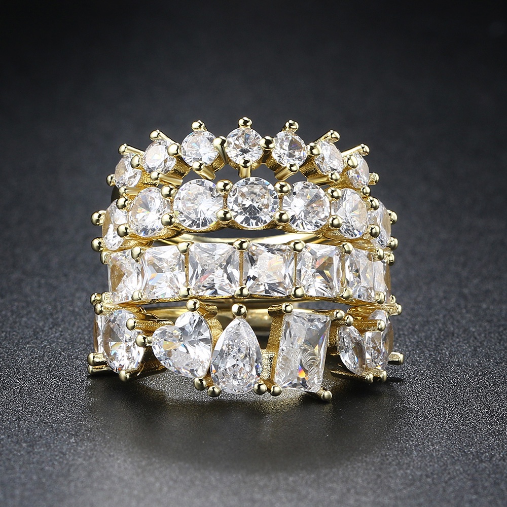 Simple Women's Ring Gold Color Geometry Cubic Zirconia Minimalist ...