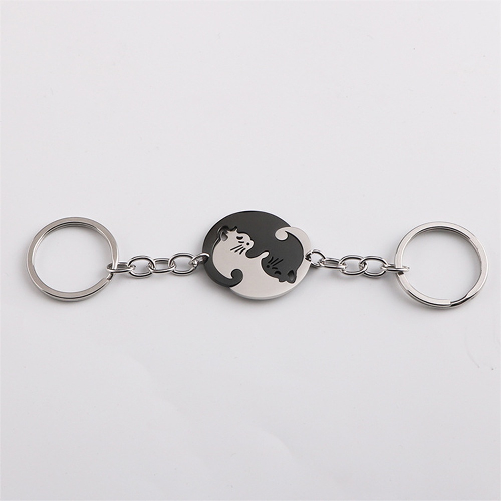 Creative Patchiwork Cat Keychain Heart Round Anmial Keyring Couple Key ...