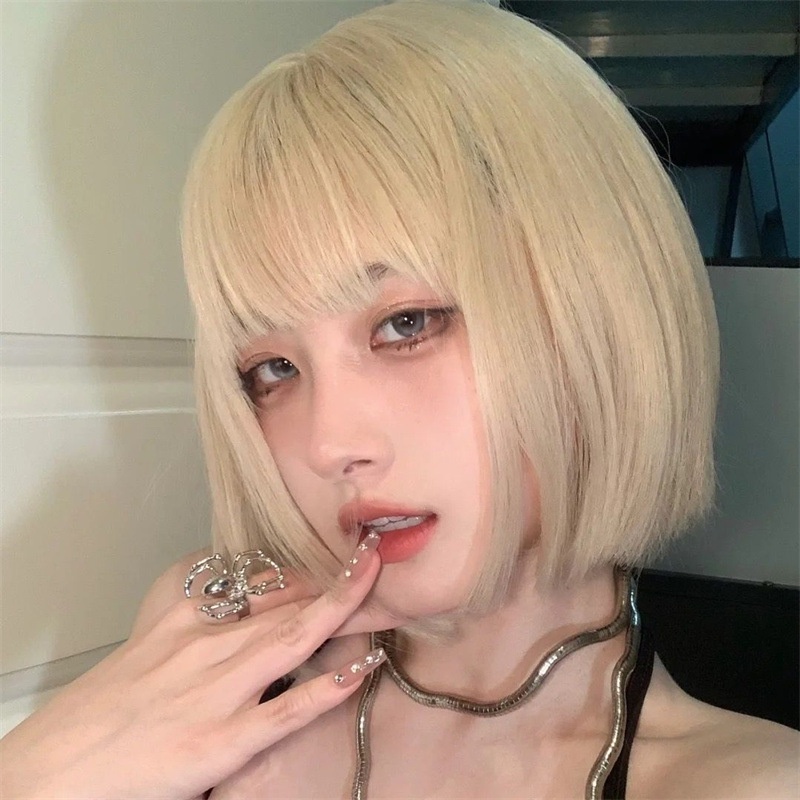 Tiktok live broadcast source wig female full head style short hair wavy ...