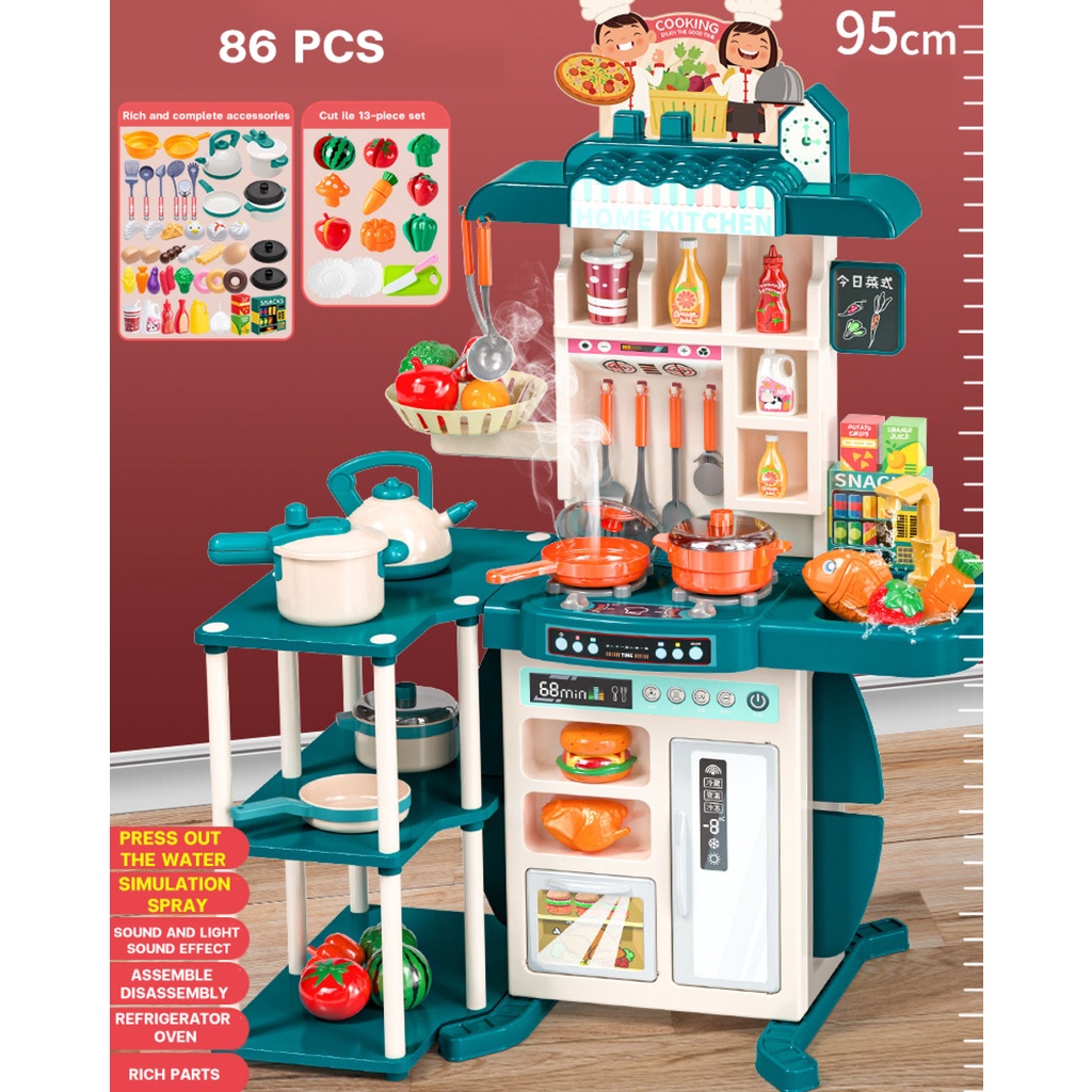 YUNLEO 95cm Kitchen Toys For Girls Big Size Real Steam Working Mini ...