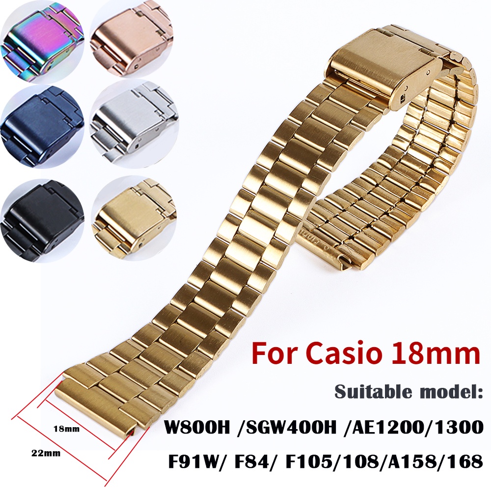 Metal Watch Band Vintage Steel Wristbnd for Casio SGW400 F91W F84 F105 ...