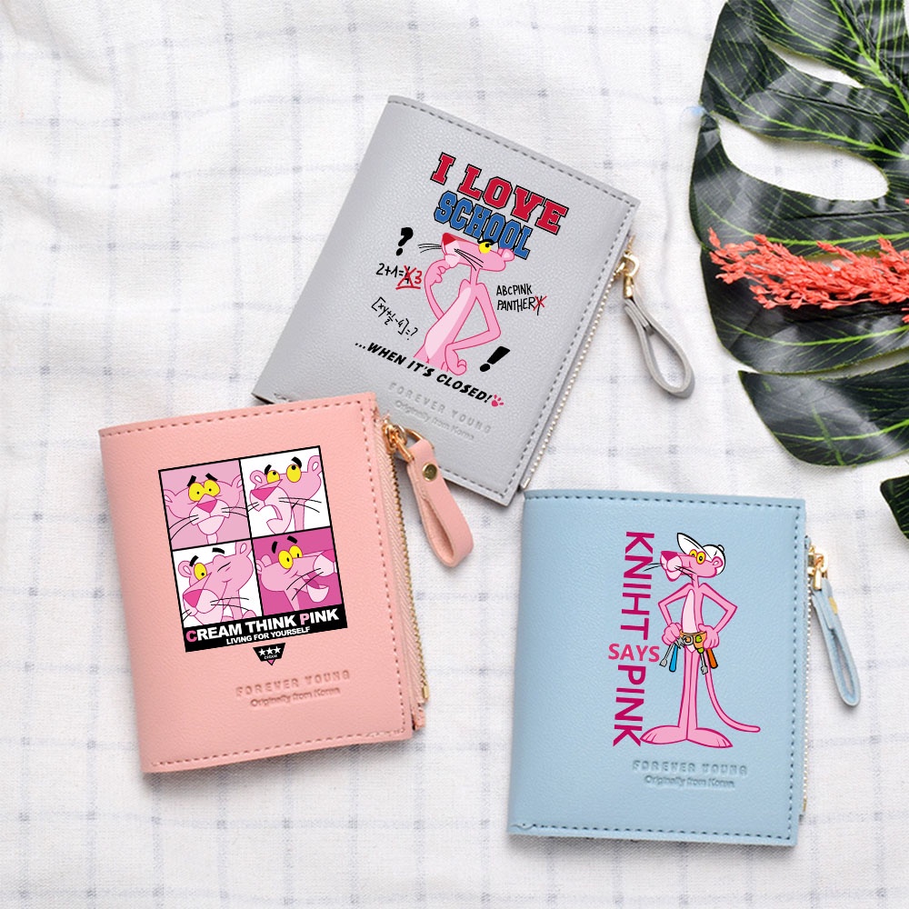 Pink Panther Wallet Women Coin Purse Cute Wallet Short Wallet Card ...