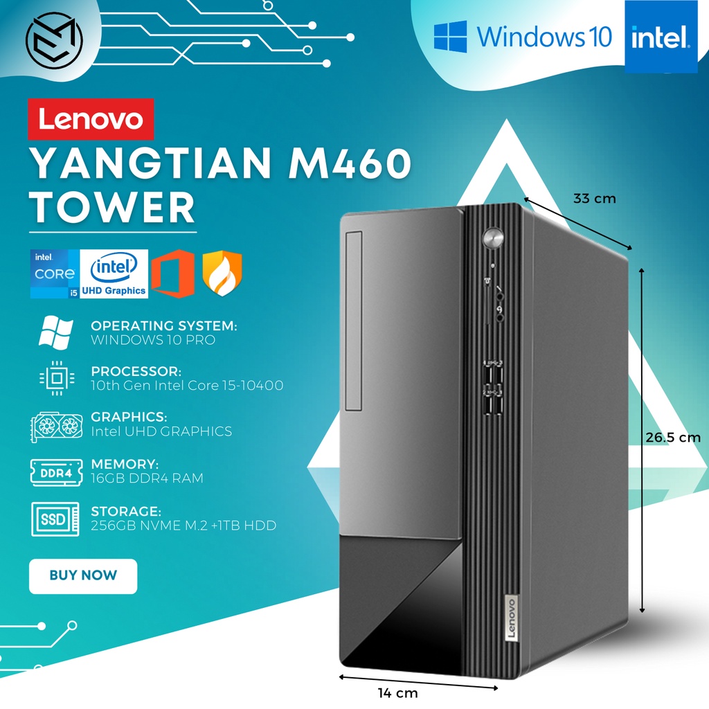 LENOVO YANGTIAN M460 TOWER 10th Gen i5-10400/UHD Graphics /16GB DDR4 RAM/ 256GB NVME M.2+1TB HDD ...