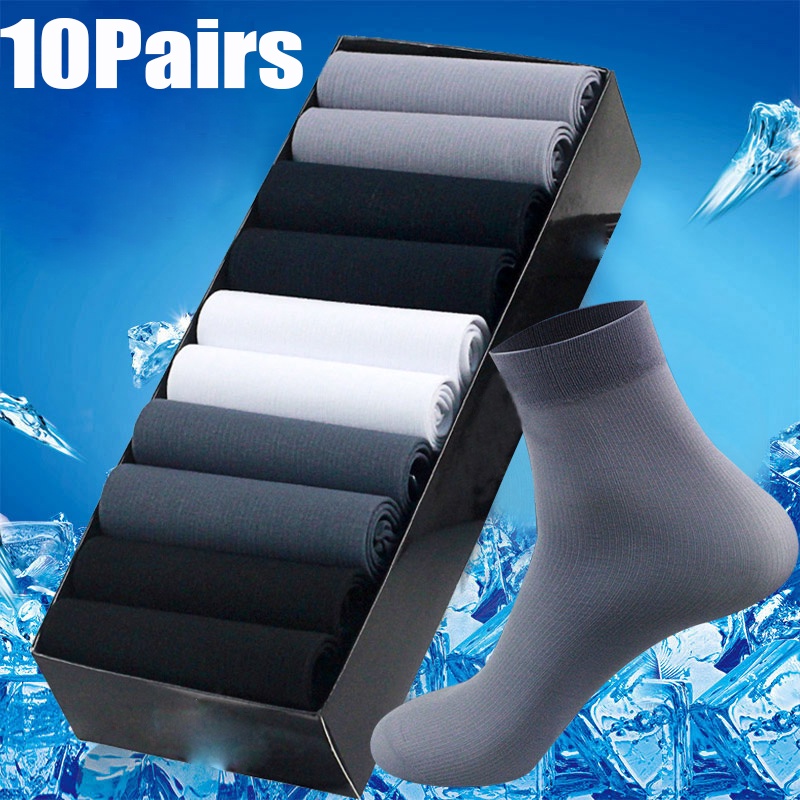 10pairs Summer Men's Socks Ice Silk Socks Solid Color Unisex Business ...