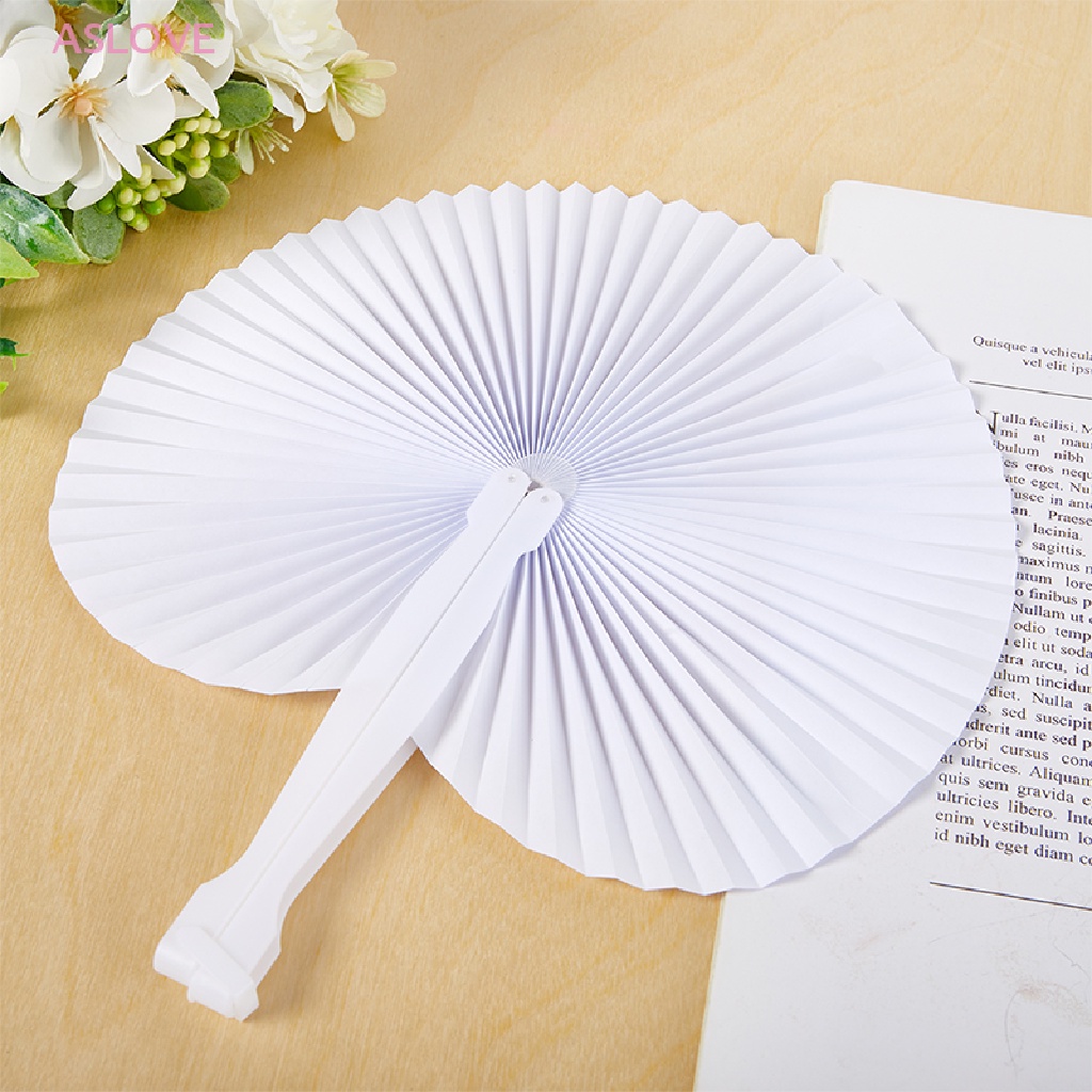 ASLOVE White Folding Paper Fans Heart Shaped Assortment with Plastic ...