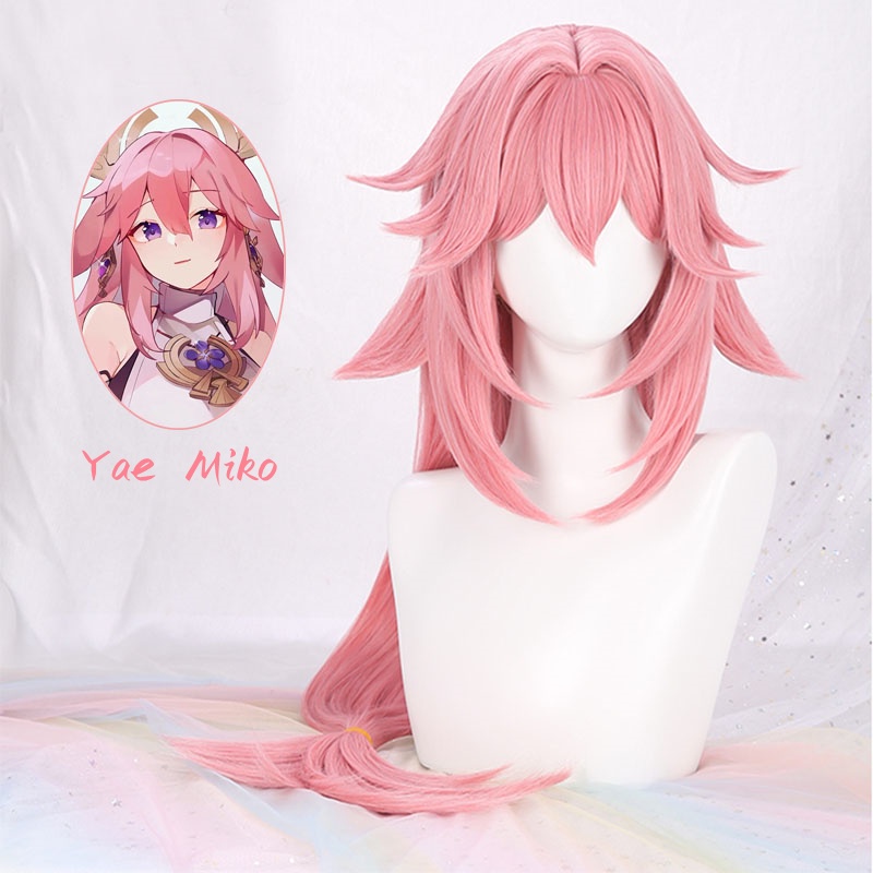 Misscoo Genshin Impact Yae Miko Cosplay Wig Simulation Scalp Pink Long ...