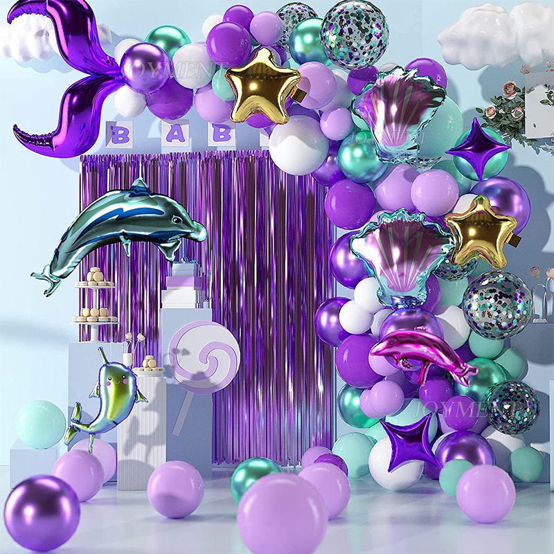 Mermaid Theme Mermaid Tail Balloon Shell Foil Confetti Balloon Garland ...