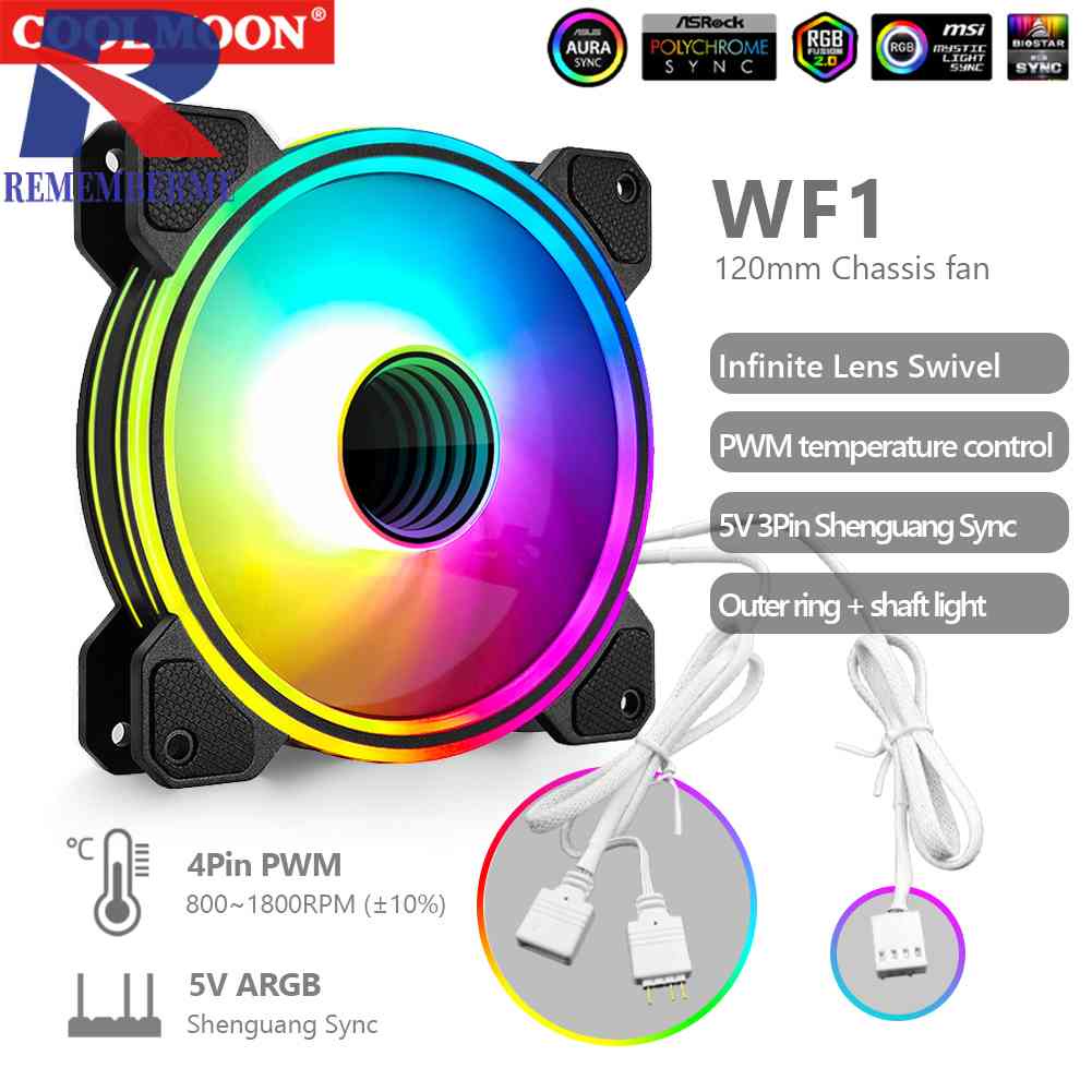 COOLMOON 12cm Silent 4Pin PWM 5V 3Pin ARGB Aura Sync PC Case Cooling Fan Black | Shopee Philippines